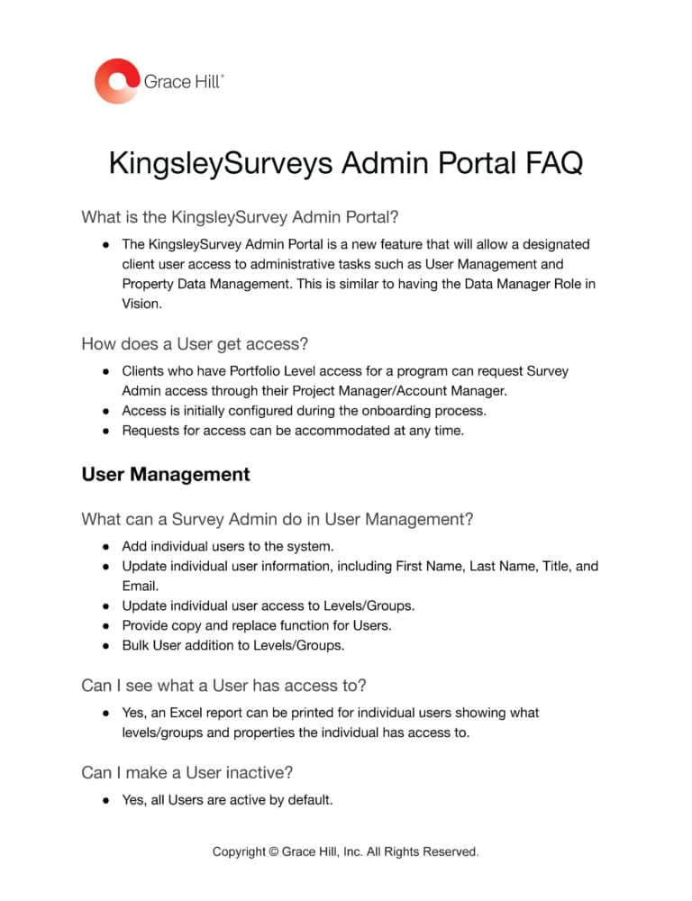 New KingsleySurveys Admin Portal Experience - Grace Hill